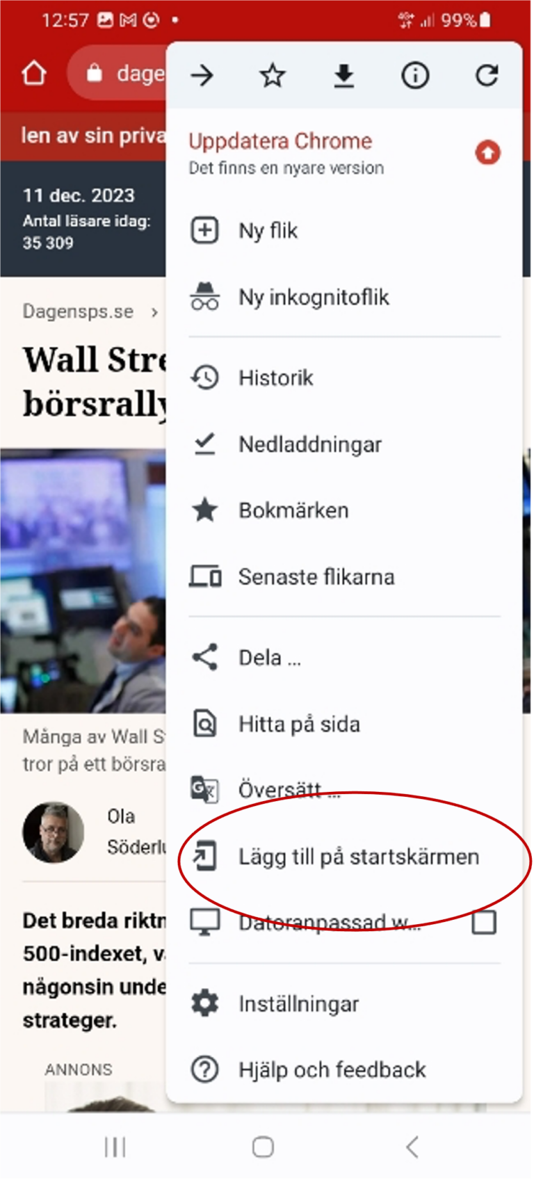 Så enkelt sparar du Dagens PS på din hemskärm - Dagens PS