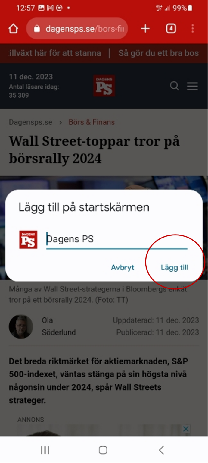 Så enkelt sparar du Dagens PS på din hemskärm - Dagens PS